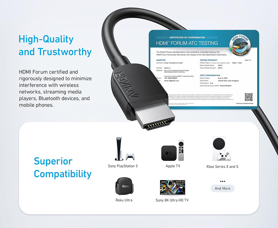 Cáp Anker A8742 DMI Adapter Cable 8K@60Hz (Dài 1.8m)