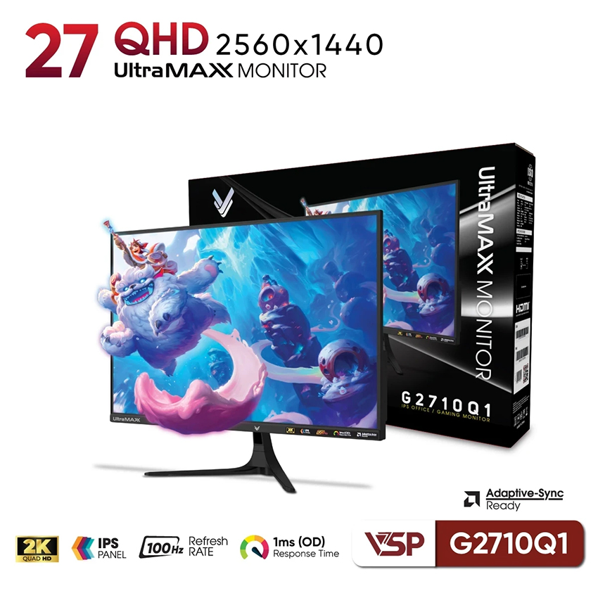 Màn Hình VSP G2710Q1 27 Inch 2K QHD IPS 100Hz 1ms Đen